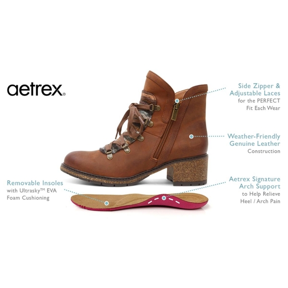 Aetrex | Shoes | Aetrex Dark Taupe Joleen Boot Orthotic Leather Laceup ...